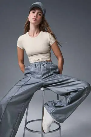 Alo Yoga Afterglow Wide-Leg Track Pants - Steel Grey | Editorialist